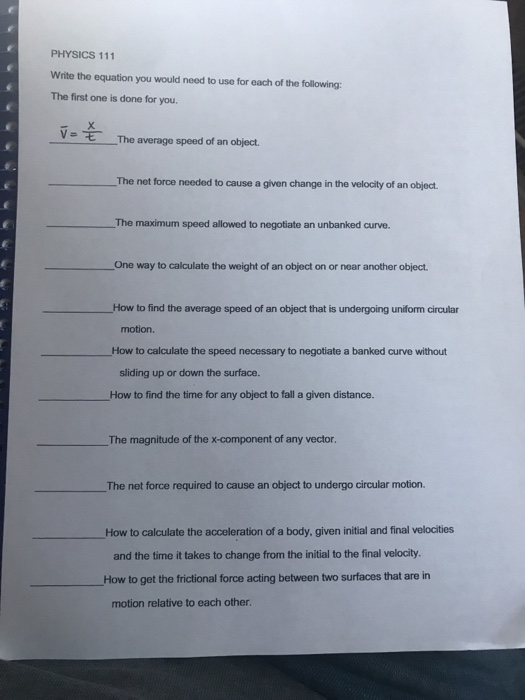 Solved PHYSICS 111 Write the equation you would need to use | Chegg.com