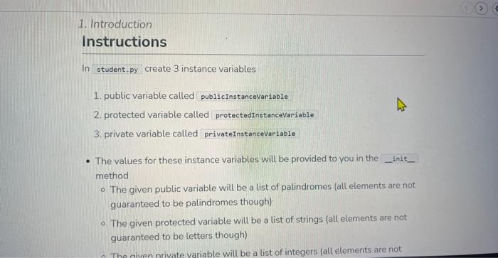 Solved ln create 3 instance variables 1. public variable | Chegg.com