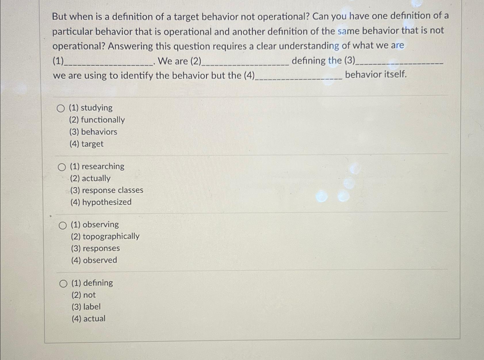Solved But when is a definition of a target behavior not | Chegg.com