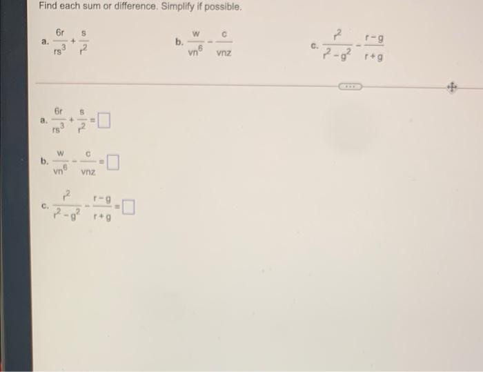 Solved Find each sum or difference. Simplify if possible. 6r | Chegg.com