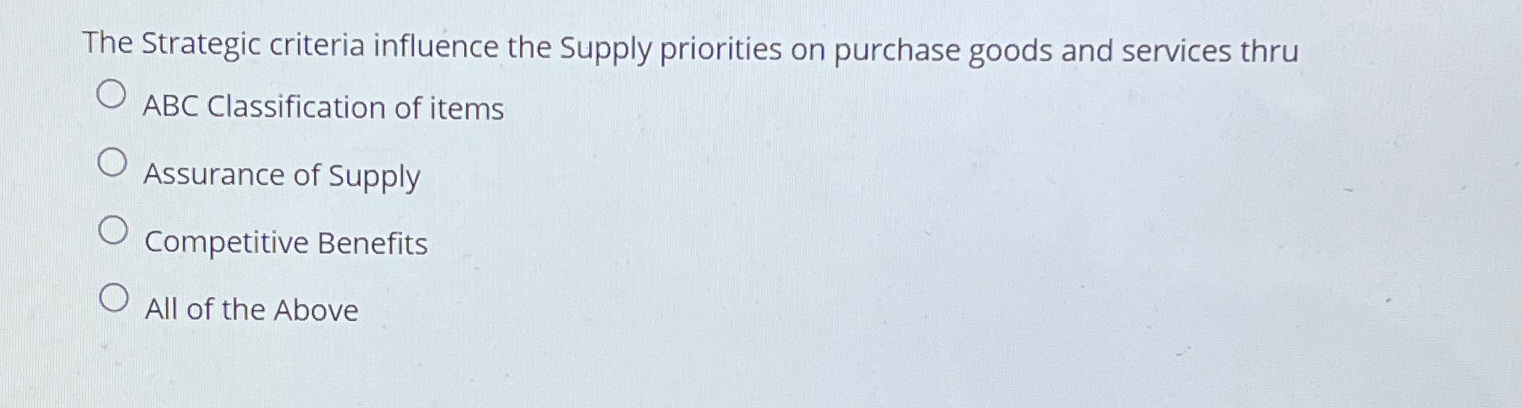 Solved The Strategic criteria influence the Supply | Chegg.com