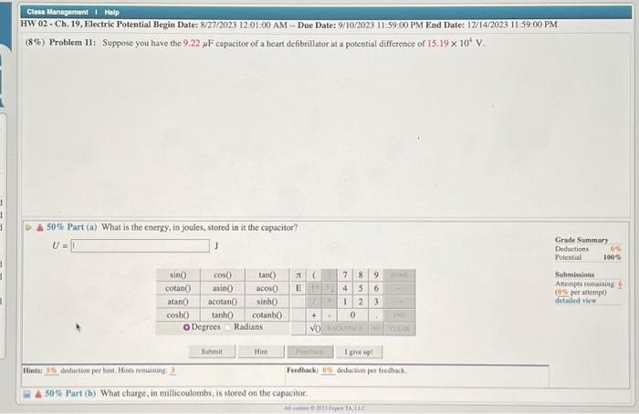 Solved (8\%) Problem 11: Suppose you bave the 9.22μF | Chegg.com