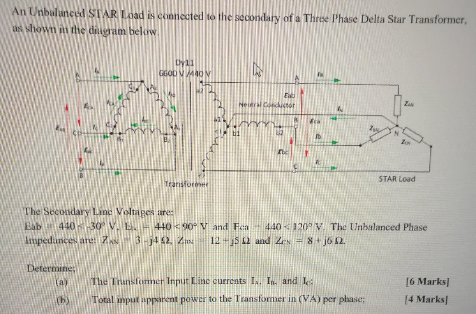 Solved An Unbalanced STAR Load is connected to the secondary | Chegg.com