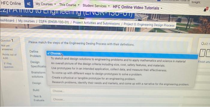 Please match the steps of the Engineering Desing | Chegg.com