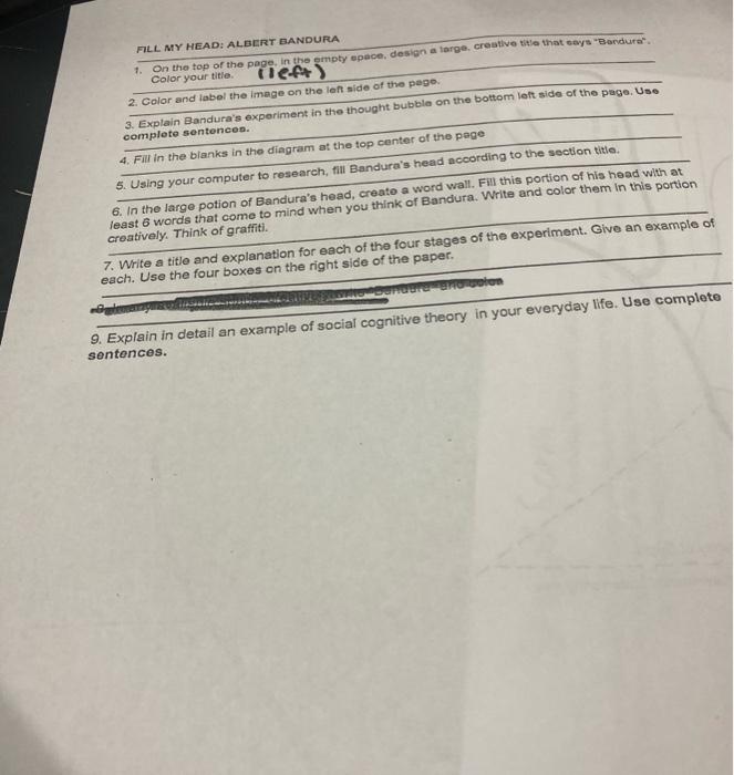 FILL MY HEAD: ALBERT BANDURA 1. On the top of the | Chegg.com