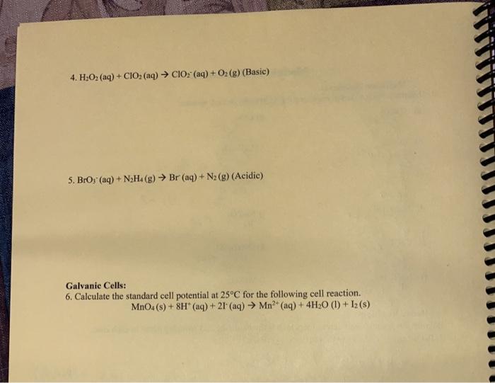 Solved 4. H2O2 (aq) + ClO2 (aq) → CIO: (aq) + O2(g) (Basic) | Chegg.com