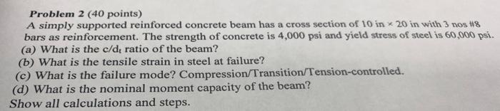 Solved Problem 2 (40 points) A simply supported reinforced | Chegg.com