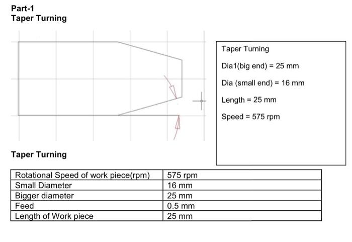 Part-1 Taper Turning Taper Turning Dia 1(big end) = | Chegg.com