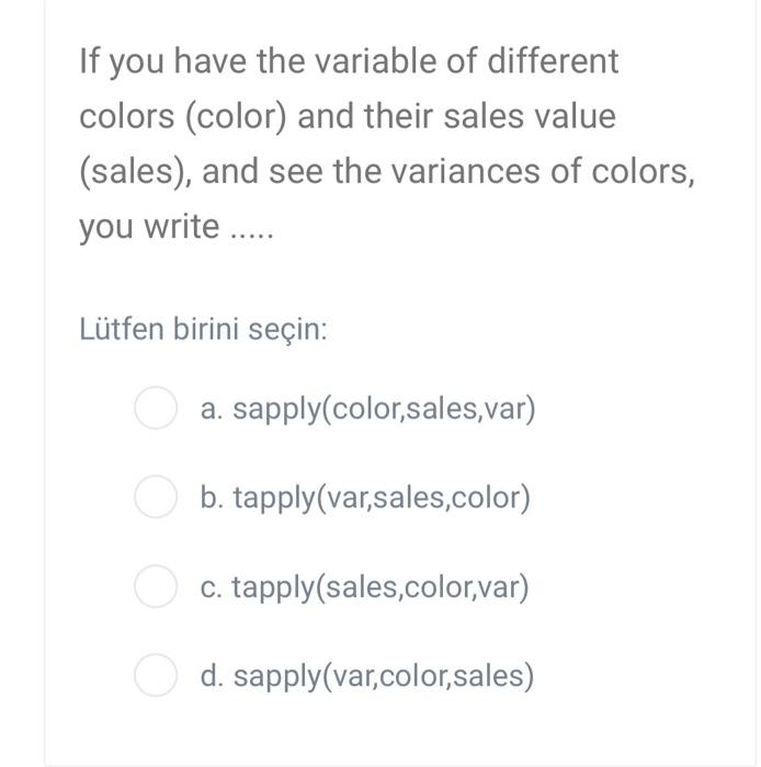 Solved If you have the variable of different colors (color) | Chegg.com