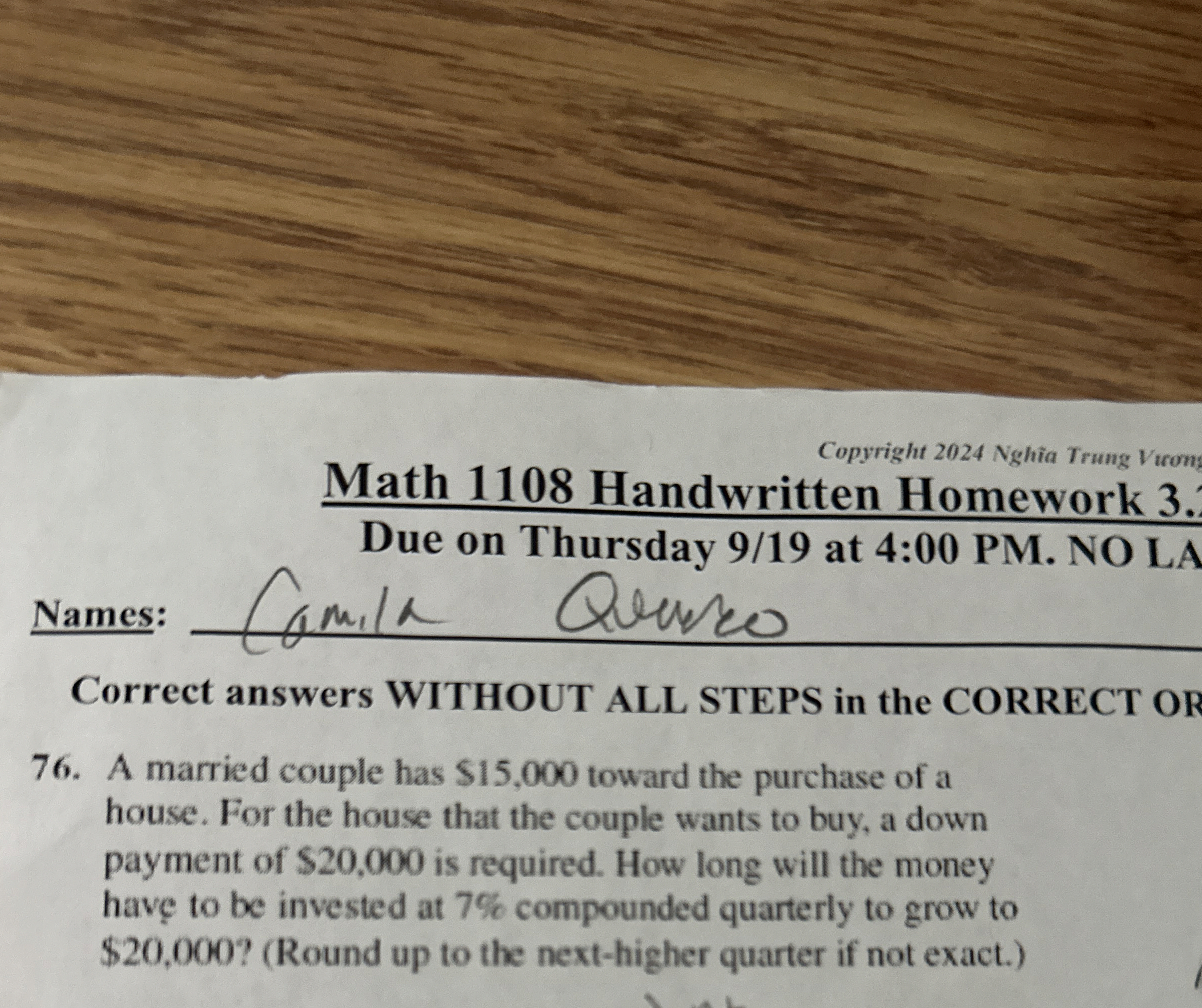 Solved Math 1108 ﻿Handwritten Homework 3.Due on Thursday | Chegg.com