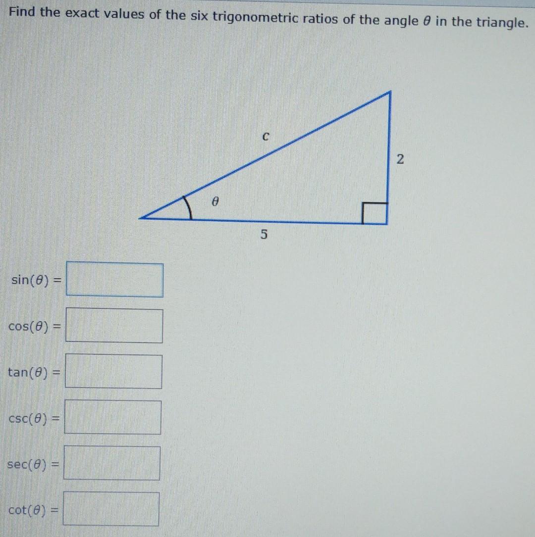 Solved Find the exact values of the six trigonometric ratios | Chegg.com