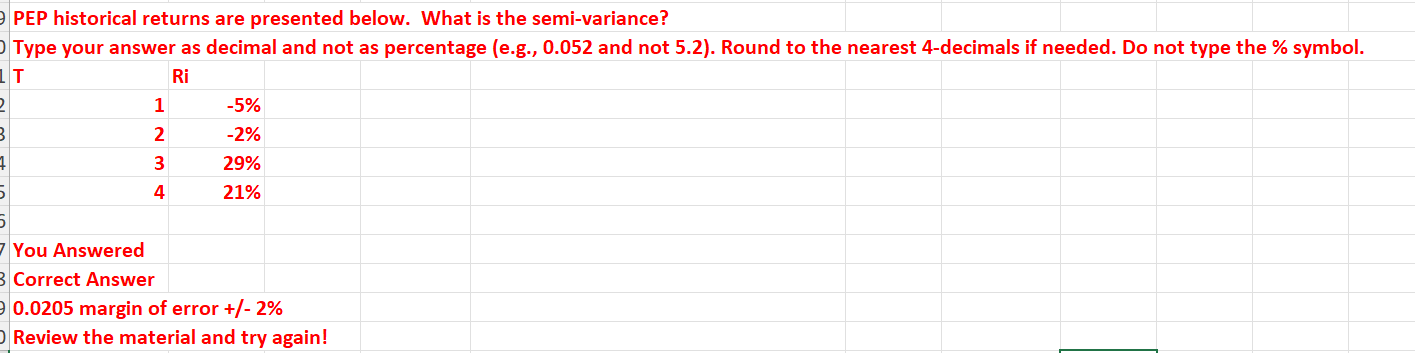Solved PEP historical returns are presented below. What is | Chegg.com