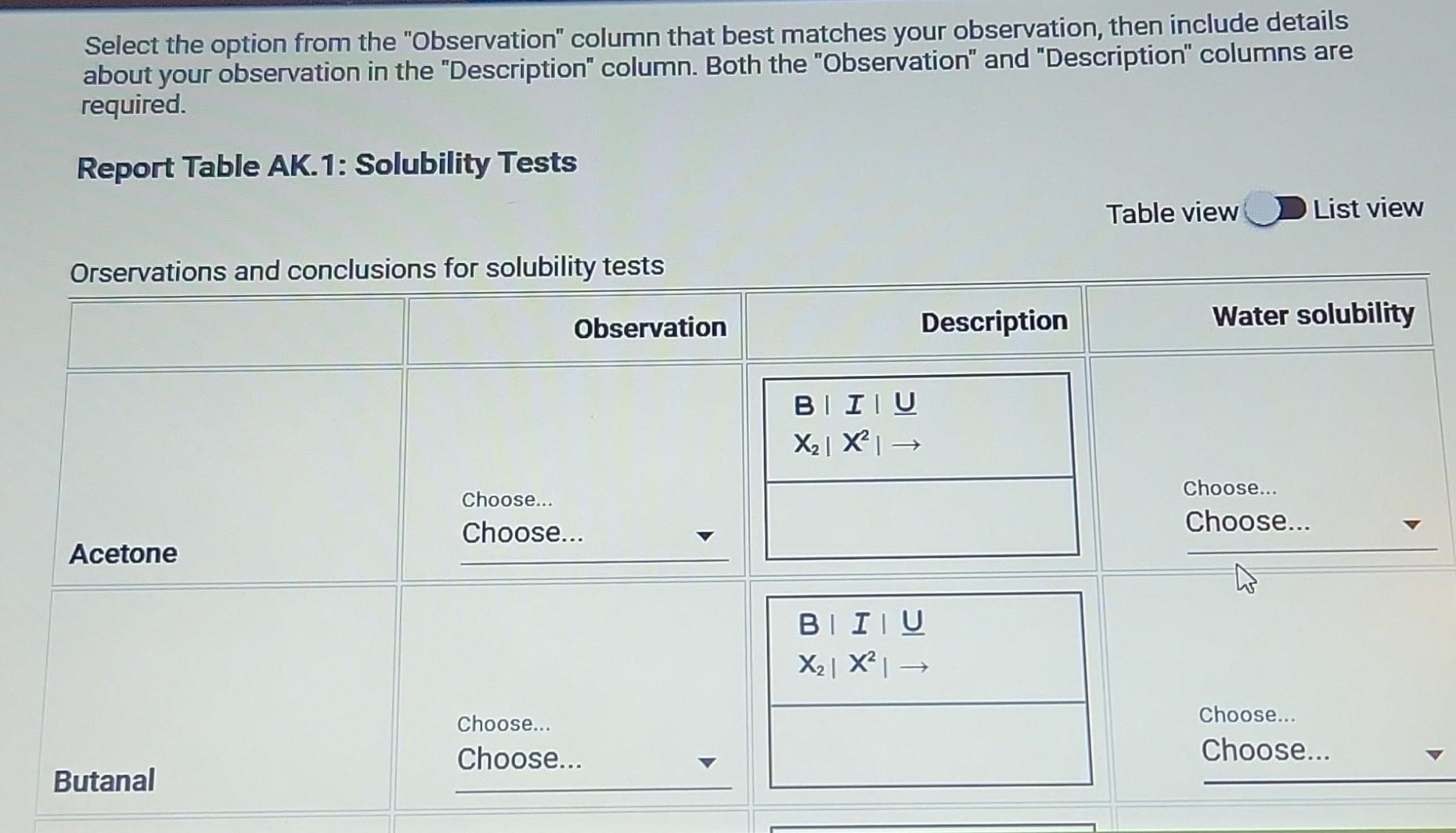 Solved Select the option from the "Observation" column that | Chegg.com