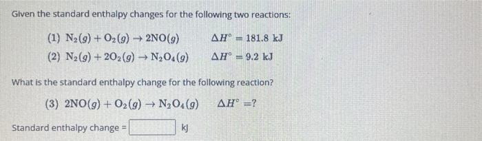 Solved Given the standard enthalpy changes for the following | Chegg.com