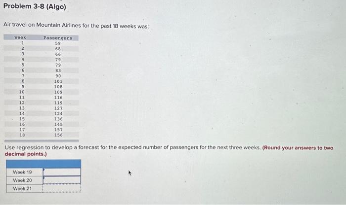 Solved Air travel on Mountain Airlines for the past 18 weeks | Chegg.com