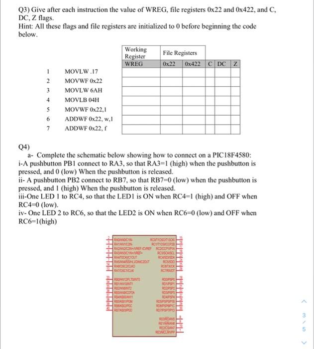 Solved Q3) Give after each instruction the value of WREG, | Chegg.com