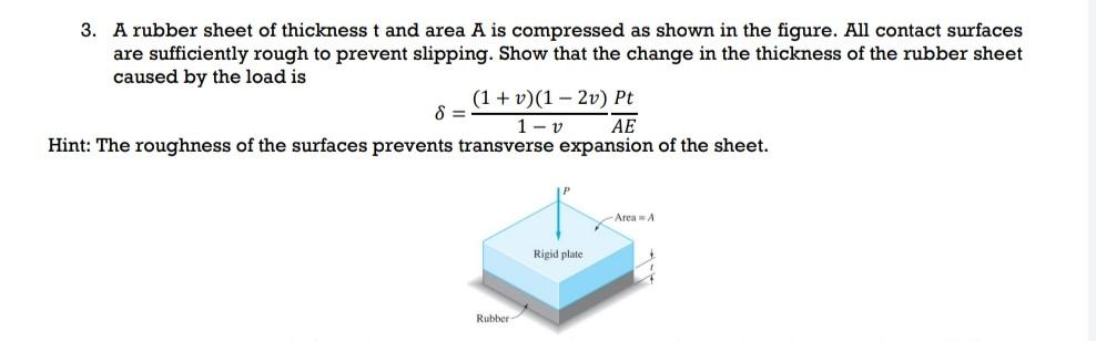 Solved 3. A rubber sheet of thickness t and area A is | Chegg.com