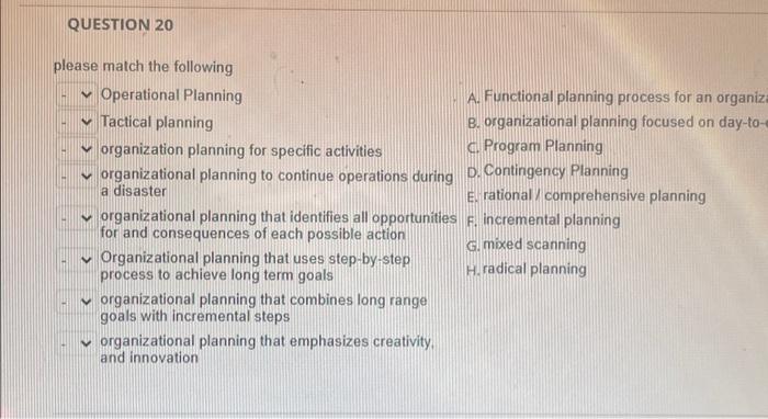 Solved QUESTION 20 please match the following Operational | Chegg.com