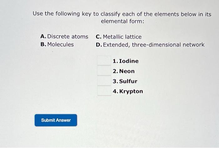 Solved Use the following key to classify each of the | Chegg.com