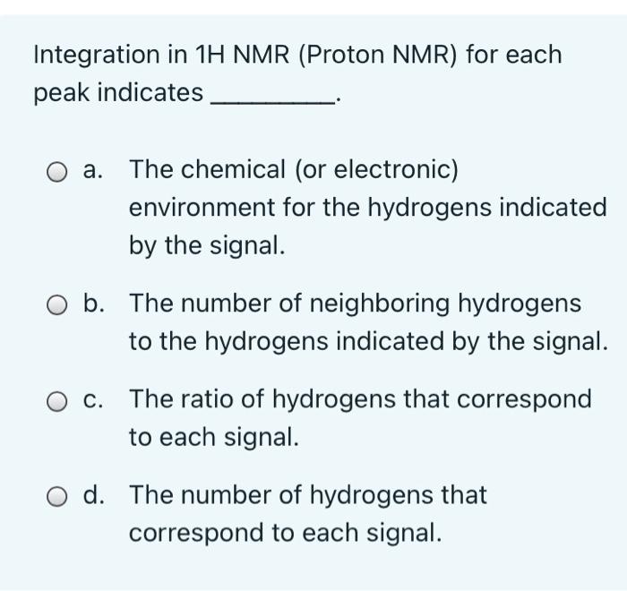 Solved In 1H NMR (Proton NMR), the number of signals | Chegg.com