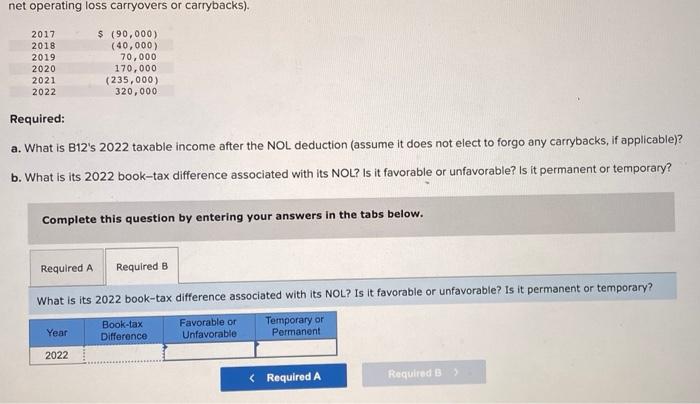 Solved net operating loss carryovers or carrybacks). | Chegg.com