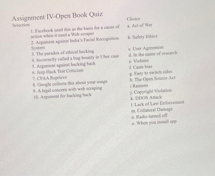 Solved Assignment IV-Open Book Quiz Selection 1. Facebook | Chegg.com