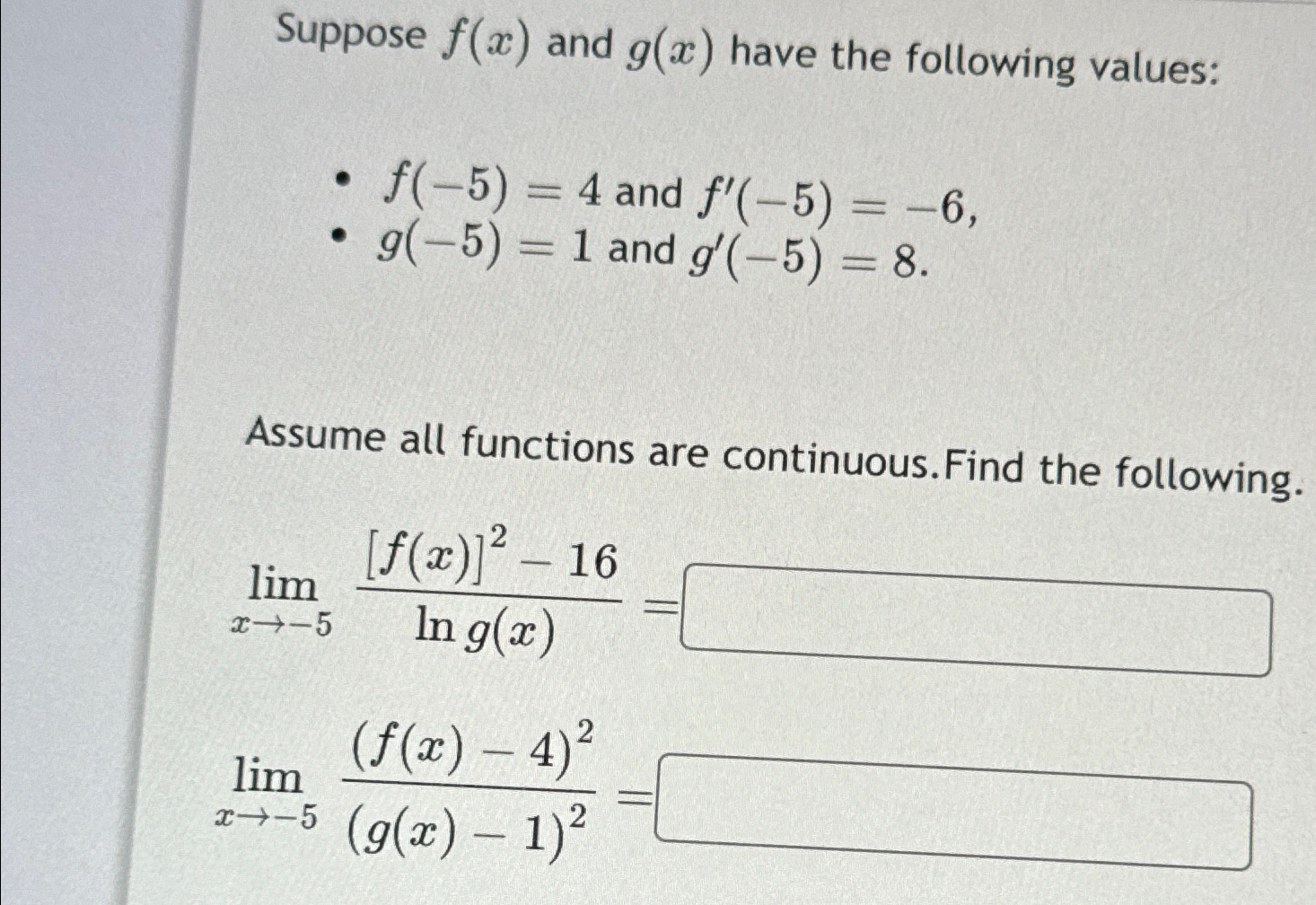 Solved Suppose f(x) ﻿and g(x) ﻿have the following | Chegg.com