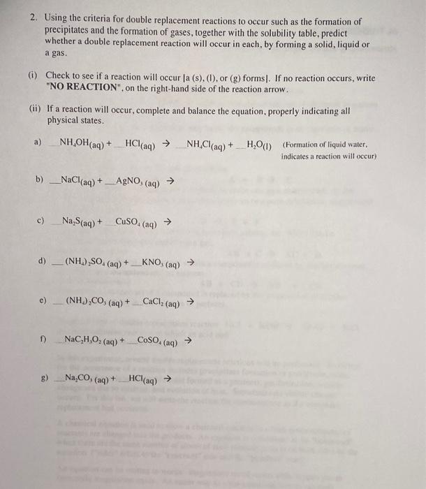 Solved 2. Using the criteria for double replacement | Chegg.com
