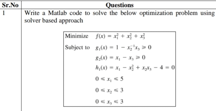 Solved \table[[Sr.No,Questions],[1,\table[[Write a Matlab | Chegg.com