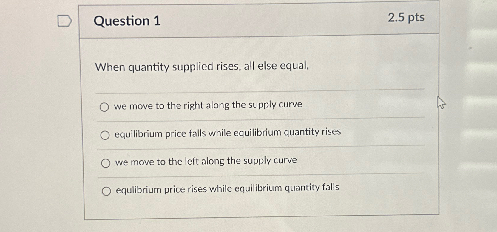 Solved Question 12.5ptsWhen quantity supplied rises, all | Chegg.com