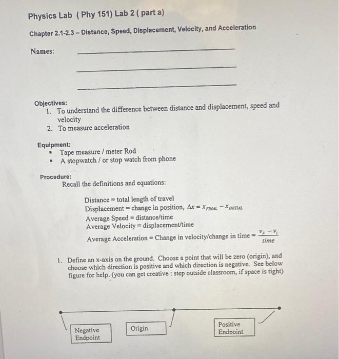 Solved Physics Lab (Phy 151) Lab 2 (part a) Chapter | Chegg.com