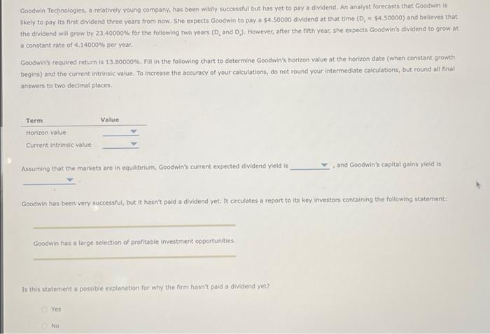 Solved Goodwin Technologies, a relatively young company, has | Chegg.com