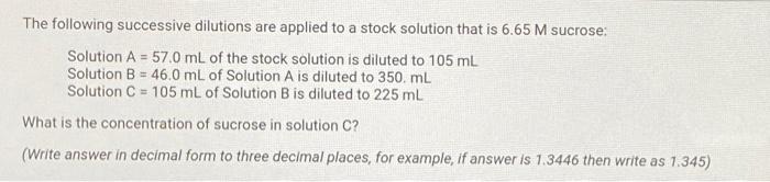 Solved The following successive dilutions are applied to a | Chegg.com