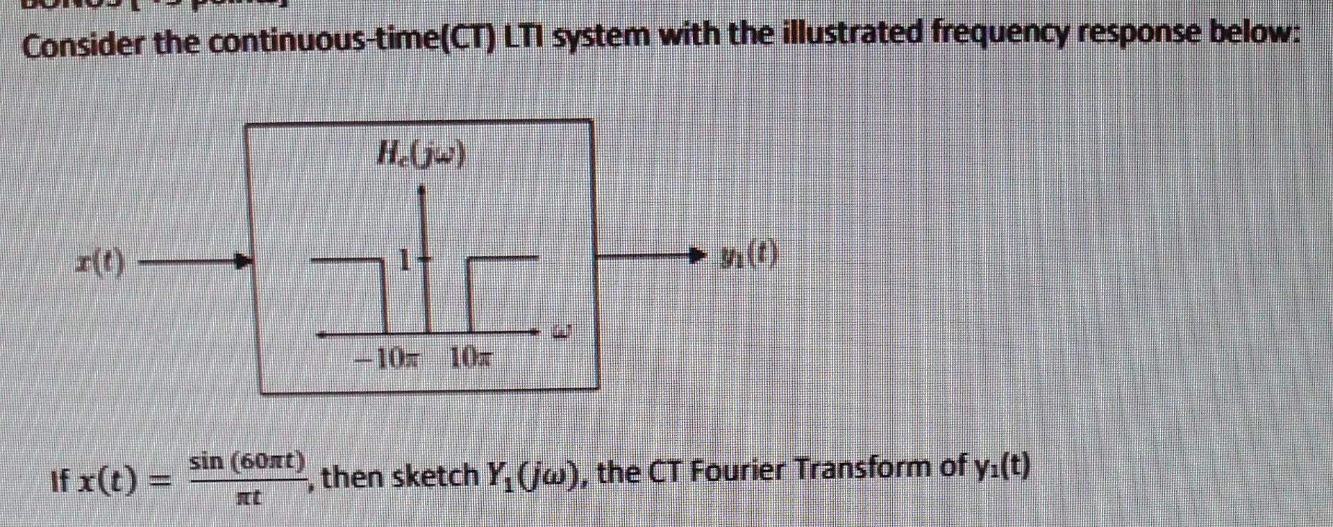 Solved Consider the continuous-time(CT) LTI system with the | Chegg.com