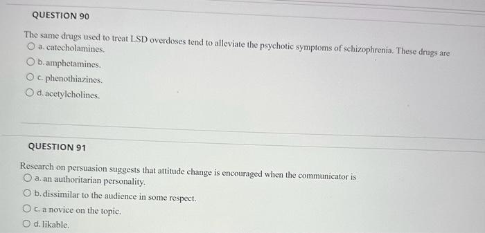Solved The same drugs used to treat LSD overdoses tend to | Chegg.com