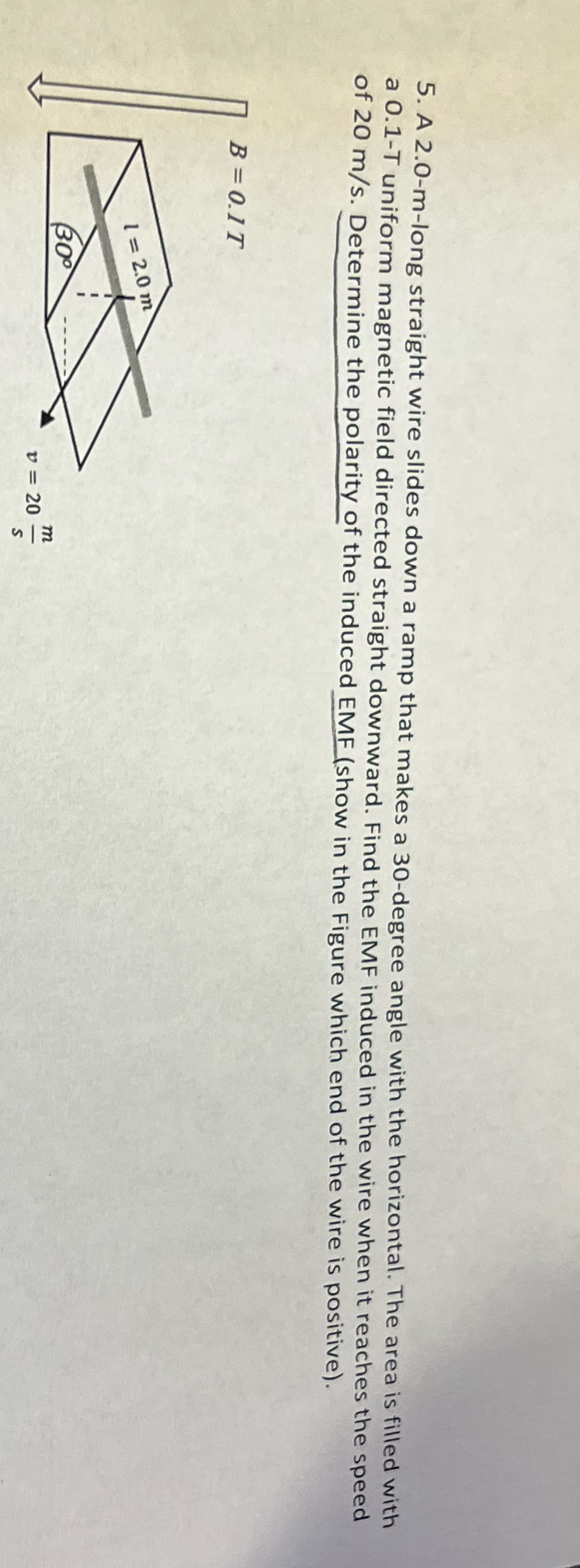 Solved A 2.0-m-long straight wire slides down a ramp that | Chegg.com