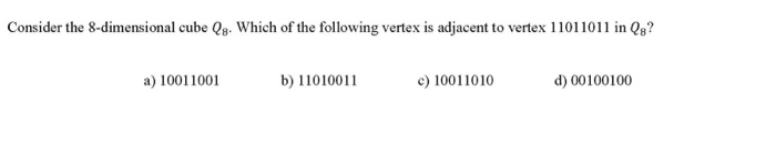 Solved Consider the 8-dimensional cube Q8. Which of the | Chegg.com