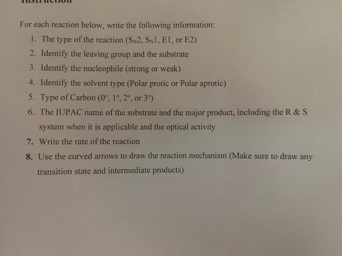 Solved For each reaction below, write the following | Chegg.com