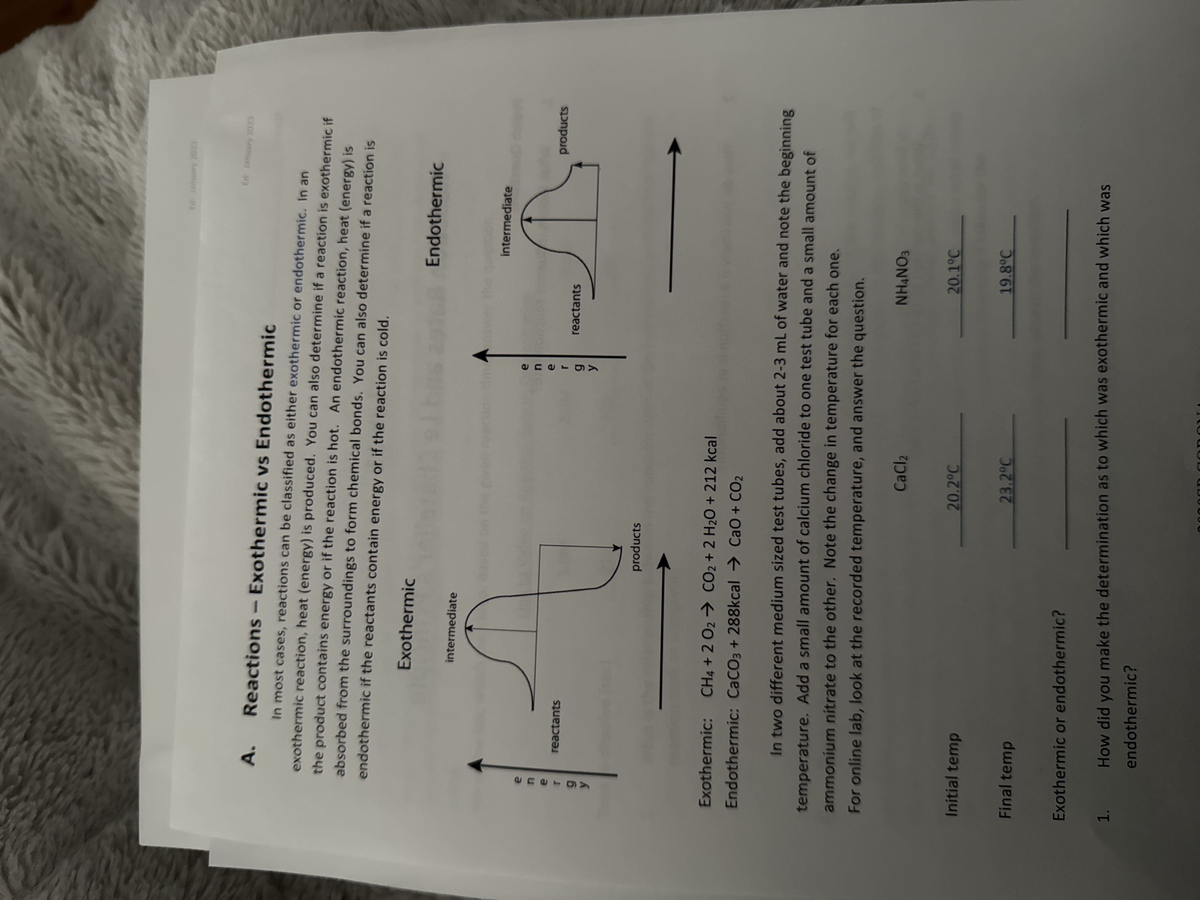 Solved A. ﻿Reactions - ﻿Exothermic vs EndothermicIn most | Chegg.com