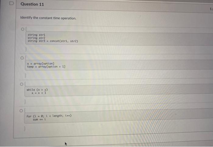 Solved Identify the constant time operation. string str1 | Chegg.com