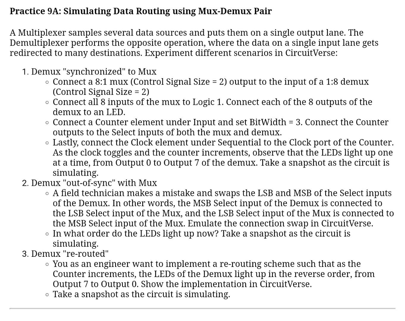 Solved Practice 9A: Simulating Data Routing using Mux-Demux | Chegg.com