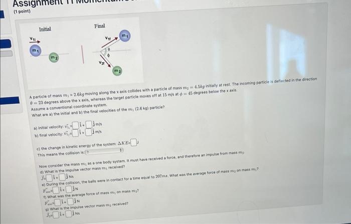 Solved A particle of mass m1=2.6 kg moving along the x axis | Chegg.com