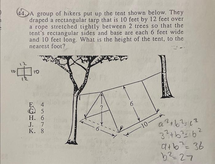Solved 44. A group of hikers put up the tent shown below. | Chegg.com