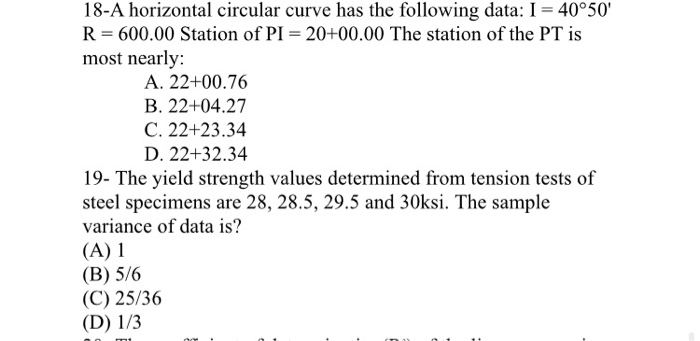 Solved 18-A horizontal circular curve has the following | Chegg.com