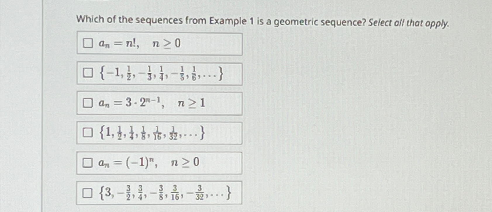 Solved Which of the sequences from Example 1 ﻿is a geometric | Chegg.com