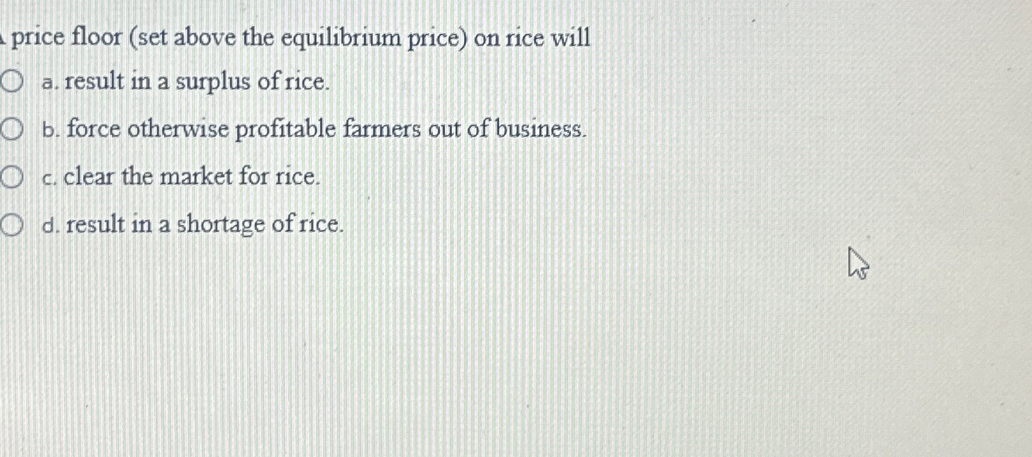 Solved A price floor (set above the equilibrium price) ﻿on | Chegg.com