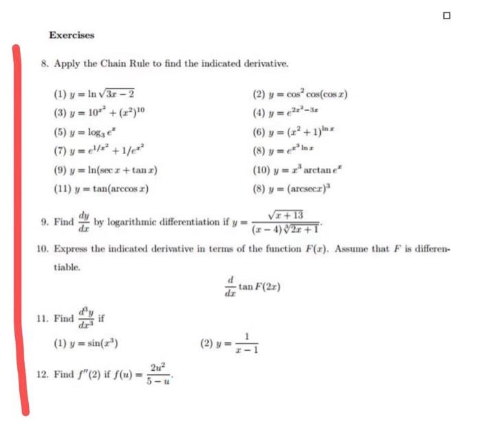 Solved 8. Apply the Chain Rule to find the indicated | Chegg.com