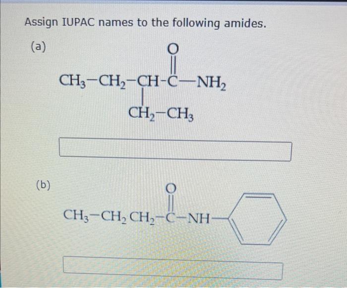 Solved Assign IUPAC names to the following amides. (a) | Chegg.com
