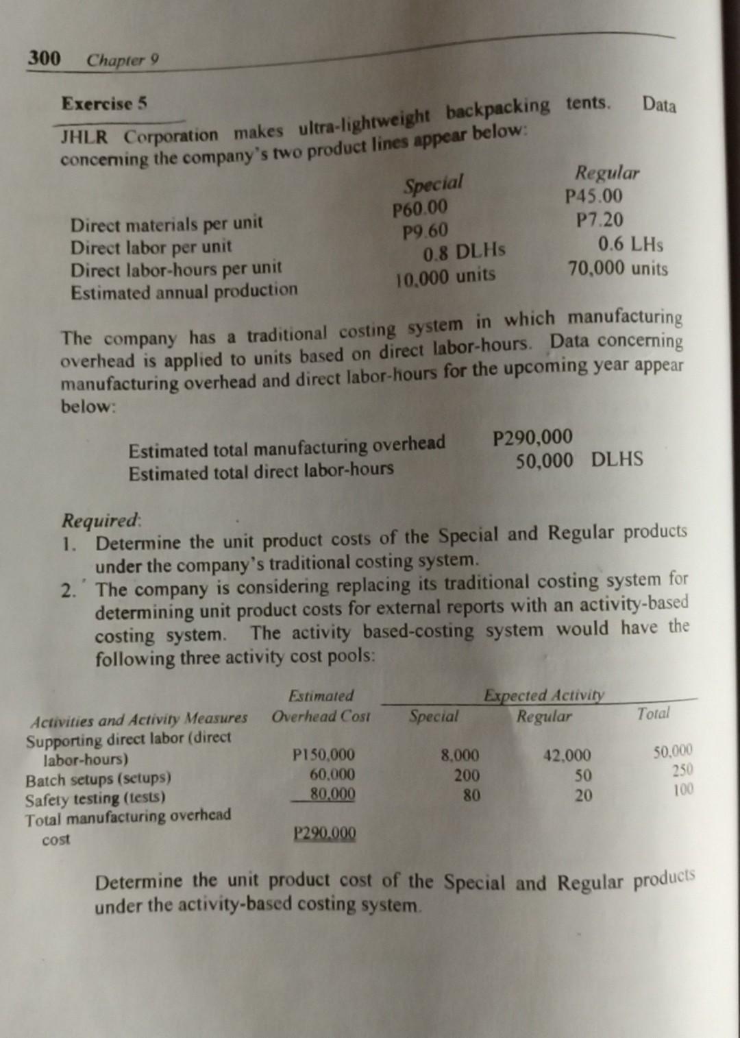 Solved 300 Chapter 9 Exercise 5 Data JHLR Corporation makes | Chegg.com
