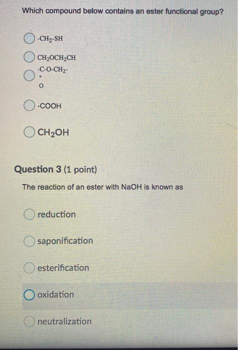 Solved Which compound below contains an ester functional | Chegg.com